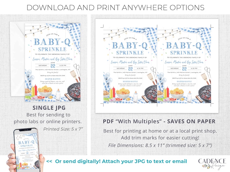 Blue Baby-q Sprinkle Invitation, Boy Baby Sprinkle Invitation, Babyq ...