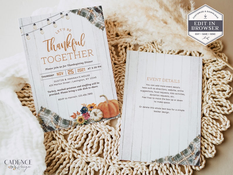 Thanksgiving Invitation Digital Thanksgiving Invite Casual | Etsy