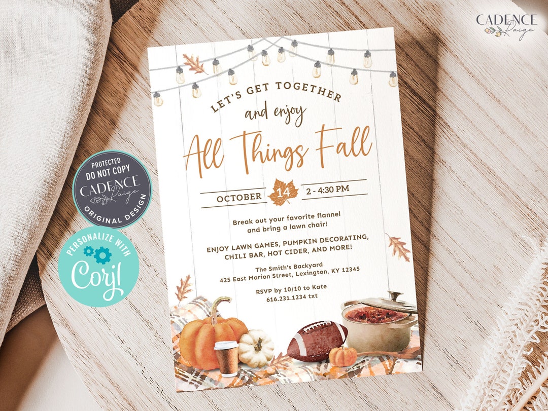 All Things Fall Invitation, Digital Fall Harvest Party Invitation ...