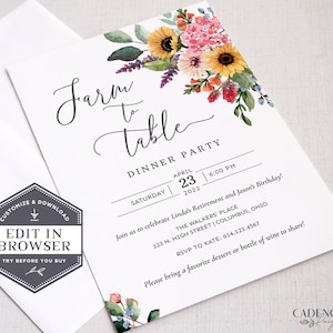 Farm to Table Dinner Party Invitation, Farm Dinner Party Invitation ...