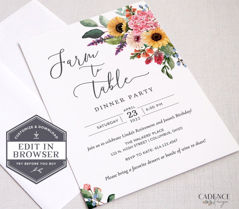 Farm to Table Dinner Party Invitation Farm Dinner Party - Etsy