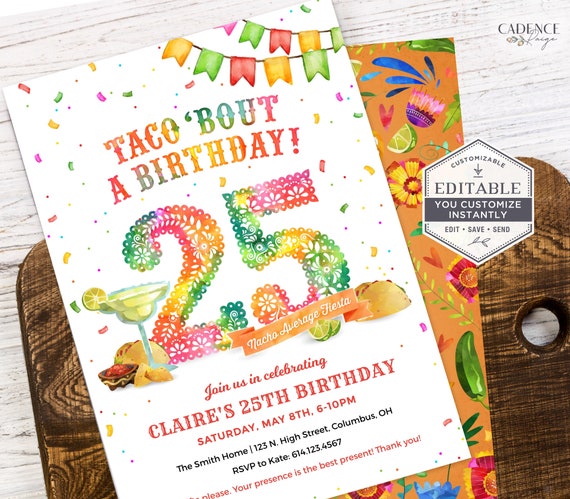 25th Birthday Invitation 25th Fiesta Invite Twenty Five | Etsy