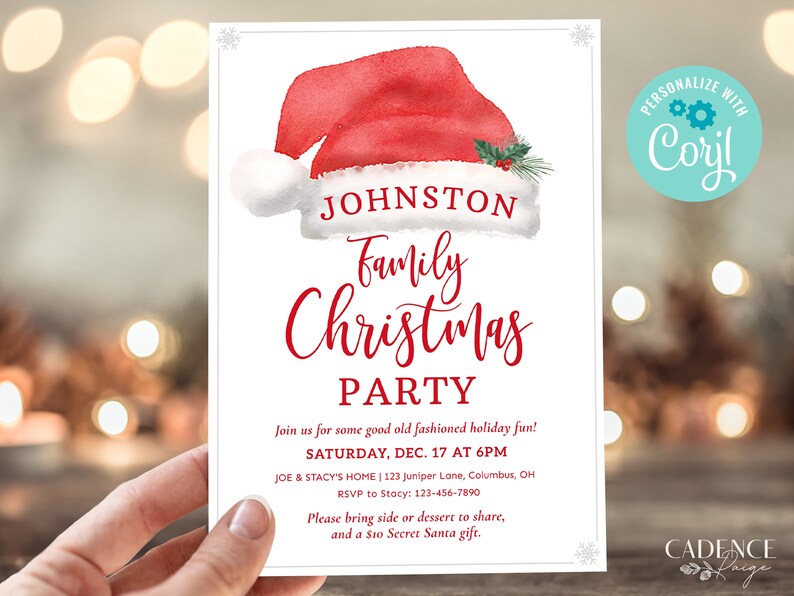 Family Christmas Party Invitation, Printable Christmas Party Invitation ...