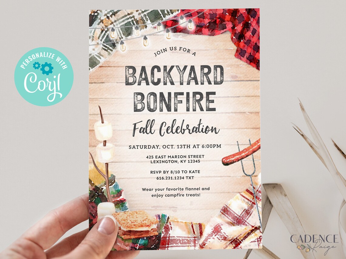 Bonfire Party Invitation, Fall Youth Group Invitation, Flannel Themed ...