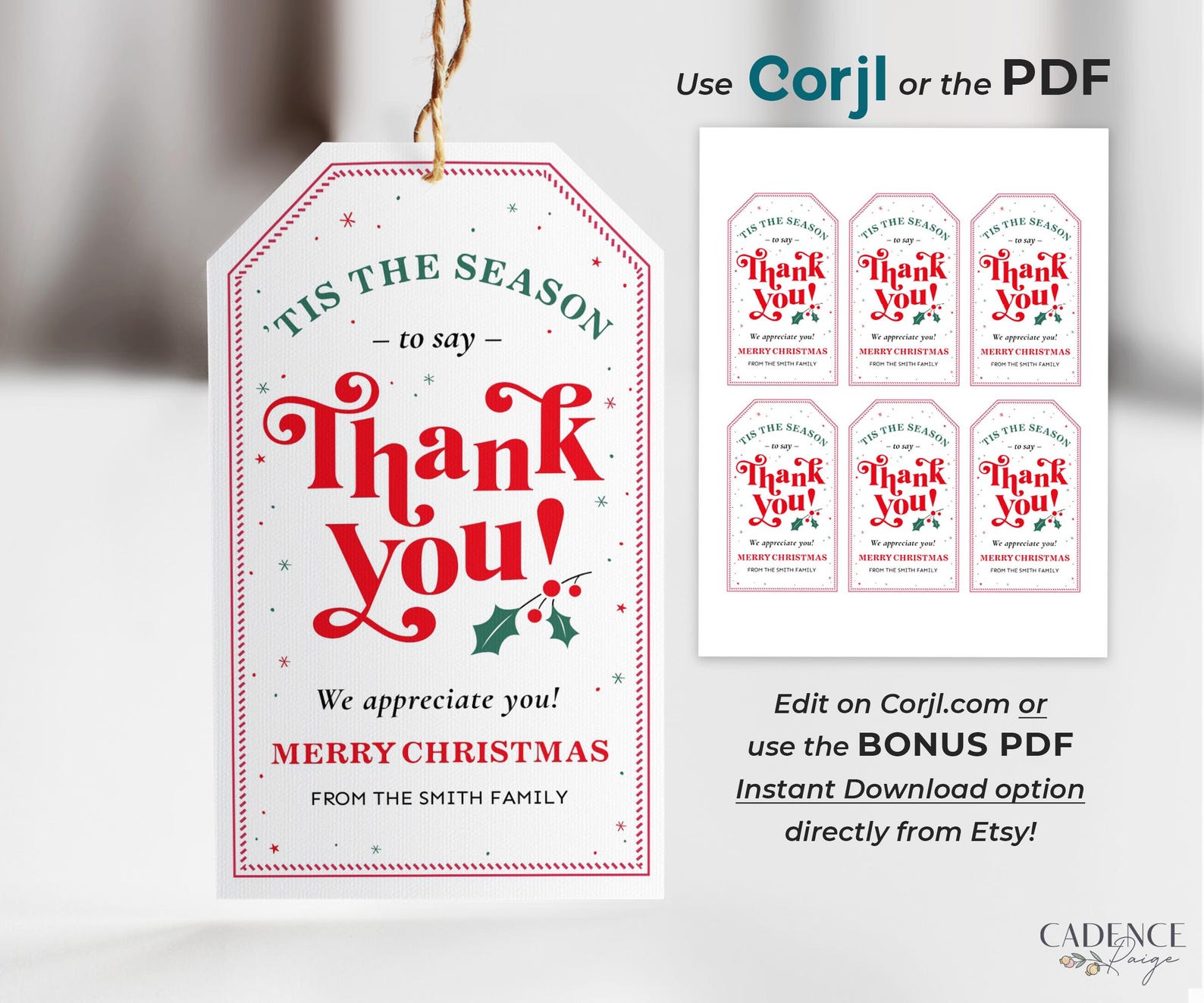Christmas Thank You Gift Tags: Editable Holiday PDF - Etsy