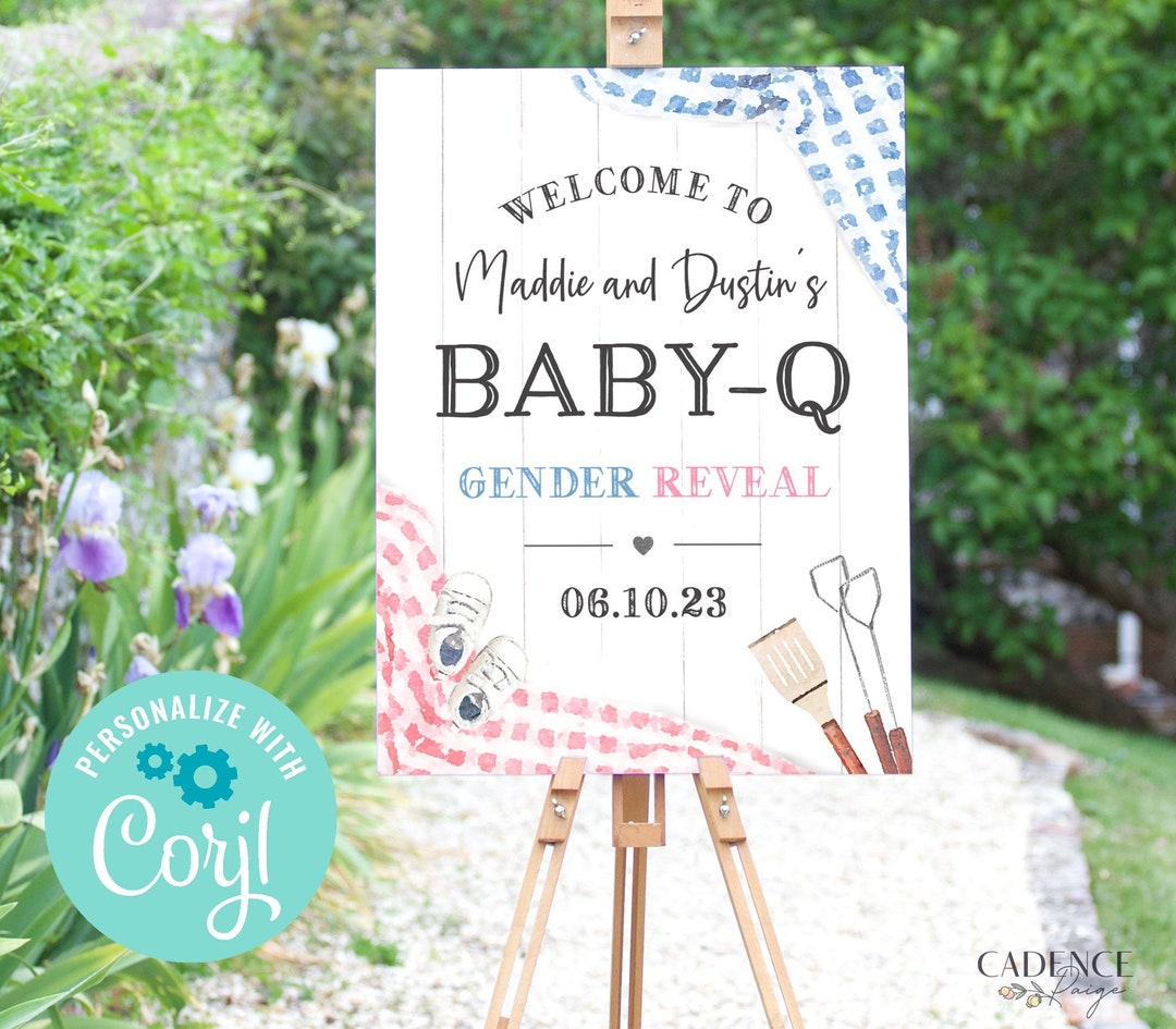 Gender Reveal Welcome Sign, Gender Reveal Baby-q Sign, BBQ Gender ...