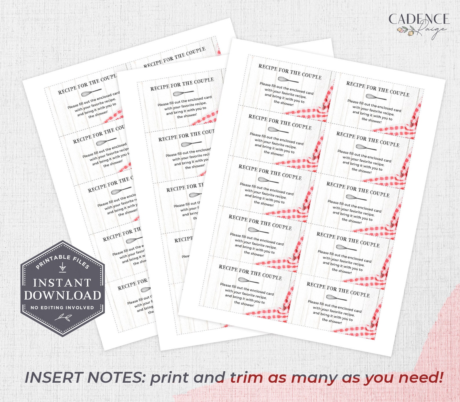 Picnic Bridal Shower Recipe Cards, I Do BBQ Recipe Cards, Matching ...