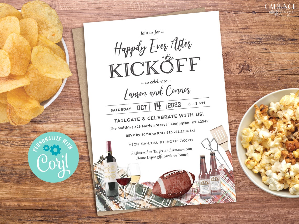Football Engagement Party Invite, Tailgate Couples Shower Invite ...