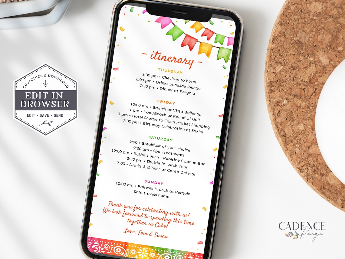 Printable Fiesta Itinerary Itinerary Template Fiesta Decor - Etsy