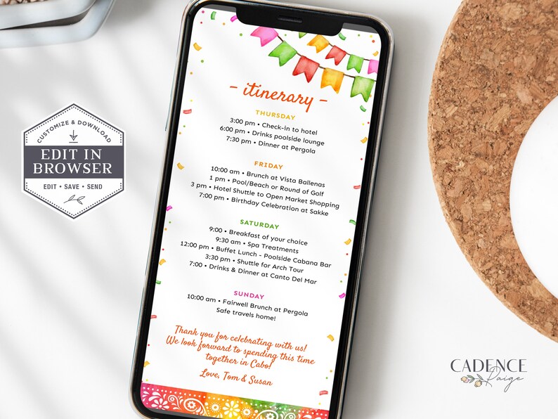 Printable Fiesta Itinerary Itinerary Template Fiesta Decor - Etsy