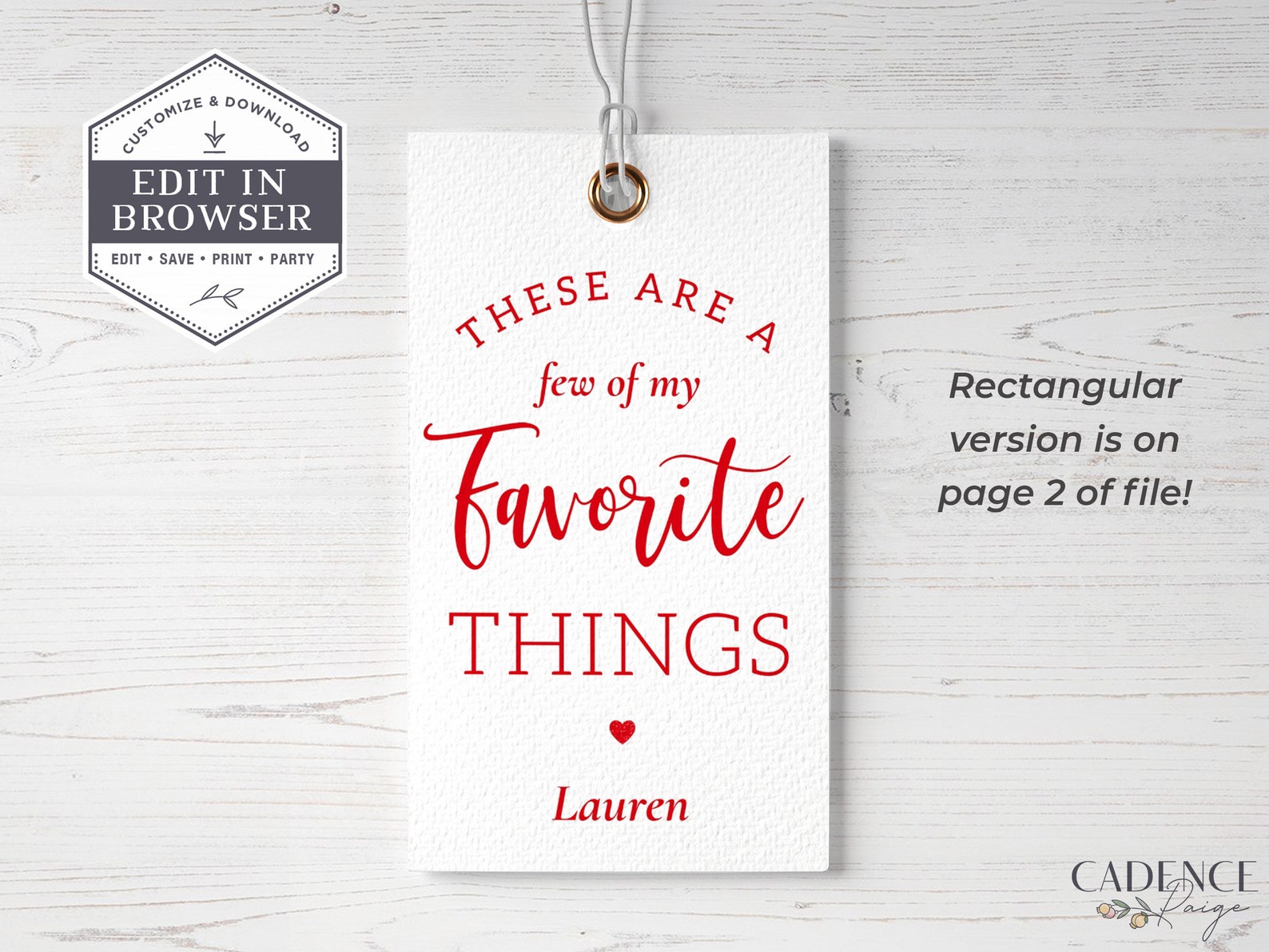Favorite Things Gift Tag, Favorite Things Favor, Printable Holiday Gift ...