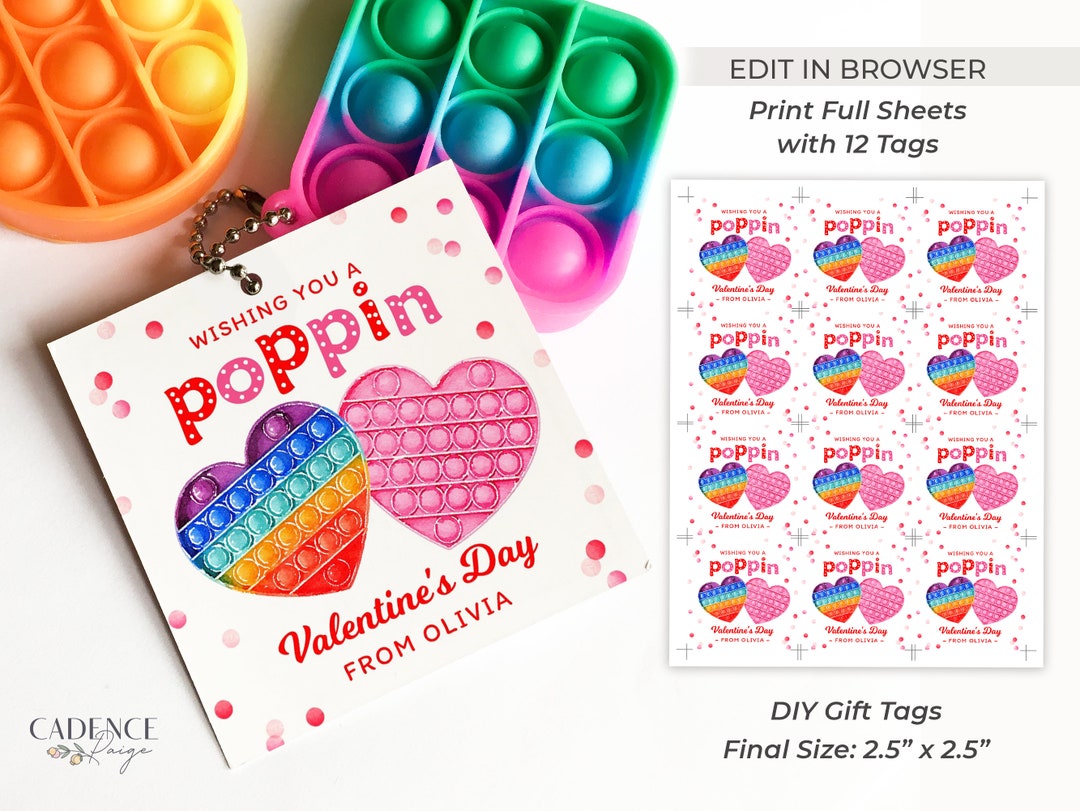 Valentine's Day Pop It Tags, Class Valentine Tags, Printable Pop It ...