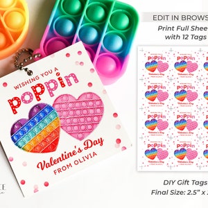 Valentine's Day Pop It Tags, Class Valentine Tags, Printable Pop It ...