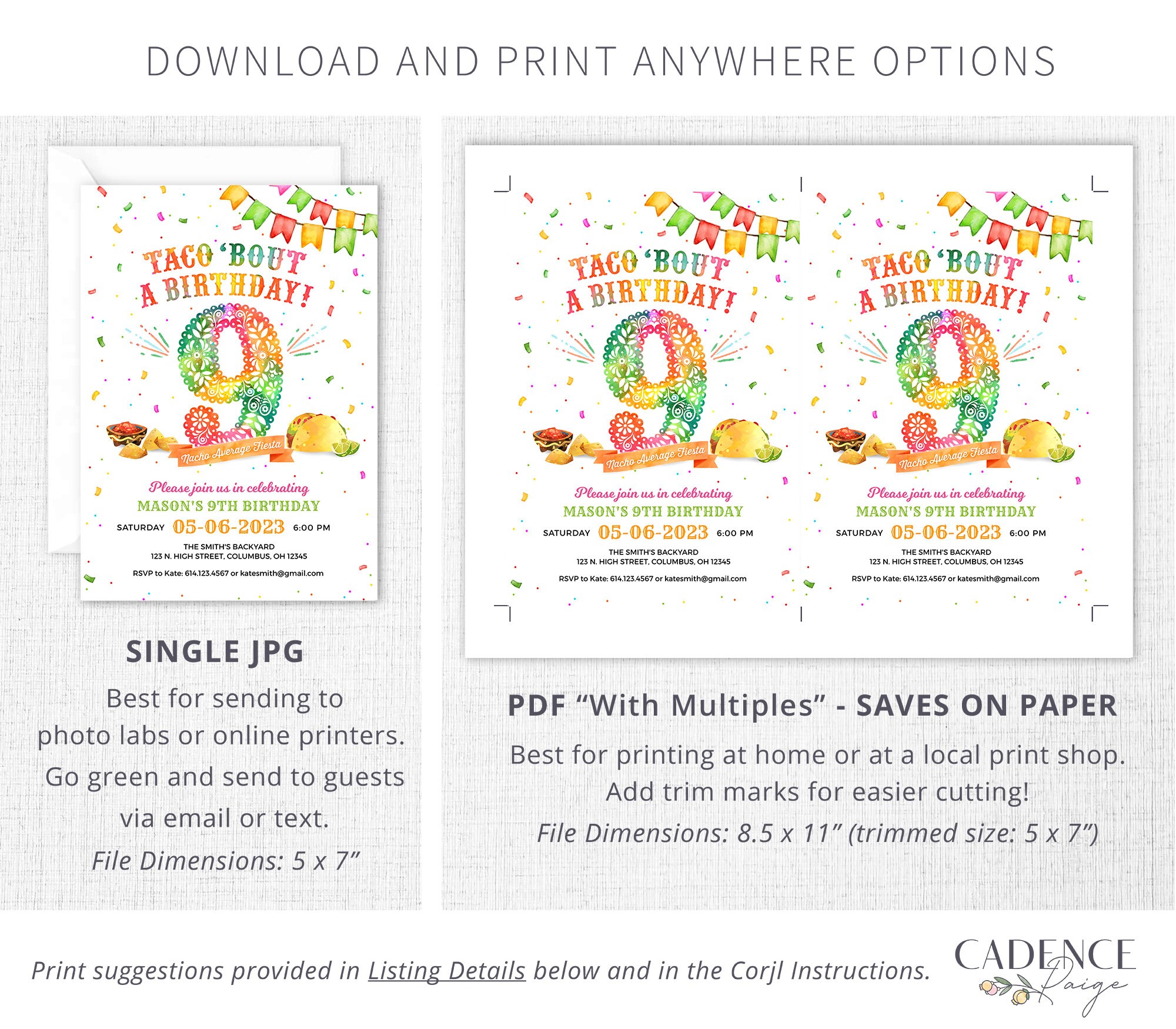 9th Birthday Invitation, 9th Fiesta Birthday Invite, Mexican Themed 9th ...