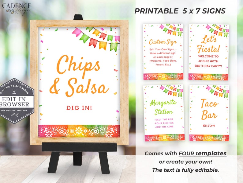 Fiesta Party Signs Editable Taco Bar Signs Salsa Bar Sign - Etsy