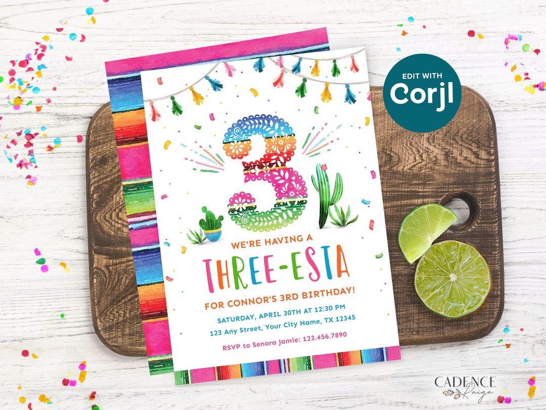 Three-esta Birthday Invitation: Fiesta 3rd Birthday, DIY Printable - Etsy