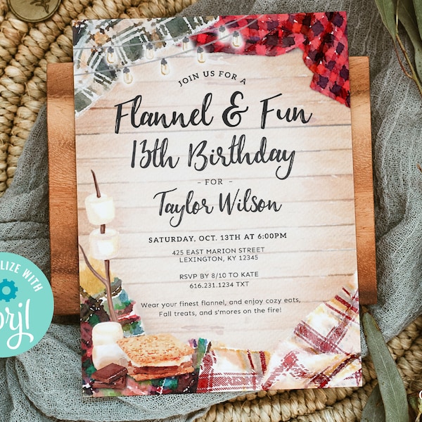 Flannel Birthday Party Digital Invitation - Etsy
