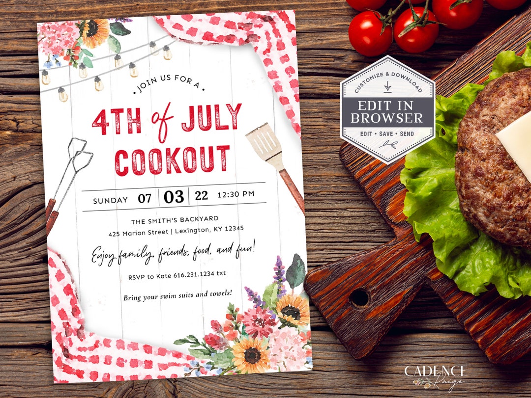 4th of July Party Invitation, 4th of July Cookout Invitation, July ...