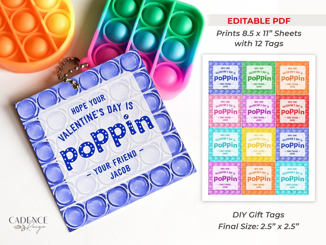Valentine's Day Pop It Tags PDF Classroom Valentines, Printable PDF Pop ...