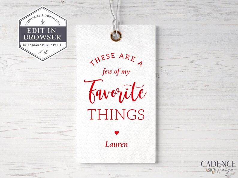 Favorite Things Gift Tag Favorite Things Favor Printable | Etsy