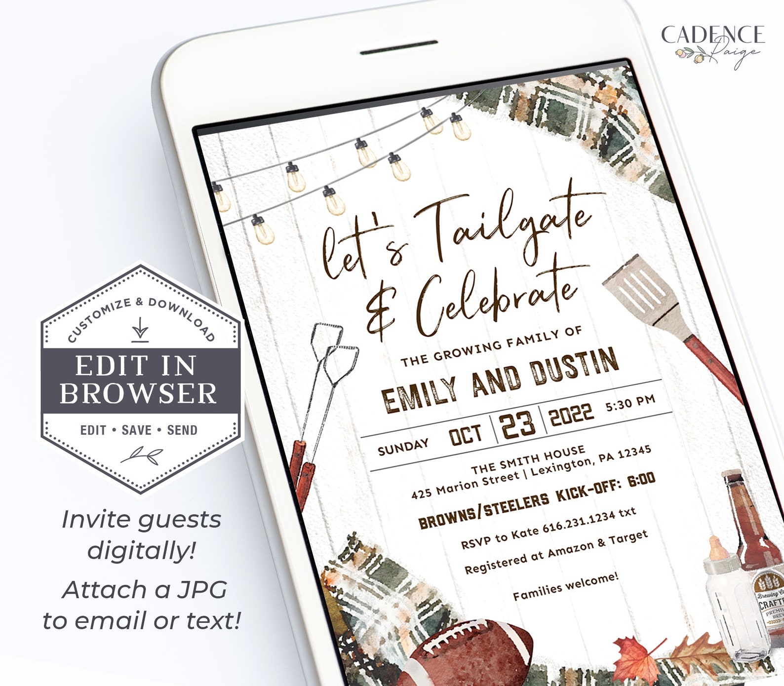 Tailgate and Celebrate Baby Shower Invite, Football Baby Shower ...