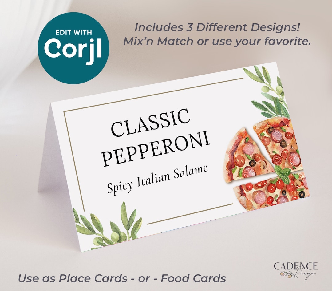 Pizza Buffet Food Cards, Printable Food Signs for Pizza Bar, Pizza ...