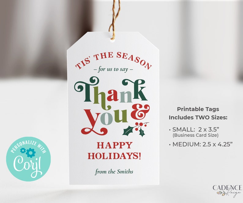 Printable Thank You Gift Tags, Thank You Holiday Tags, for Friends, for ...