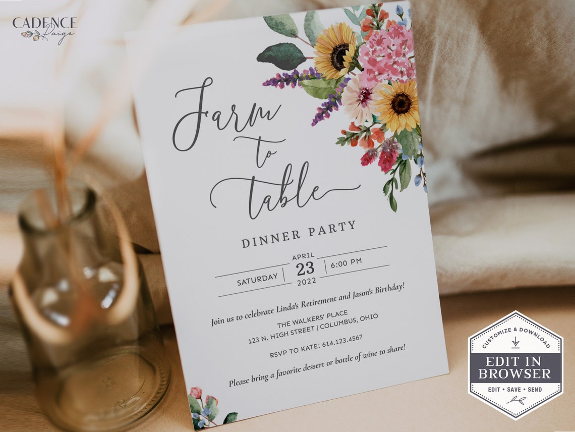 Farm to Table Dinner Party Invitation, Farm Dinner Party Invitation ...
