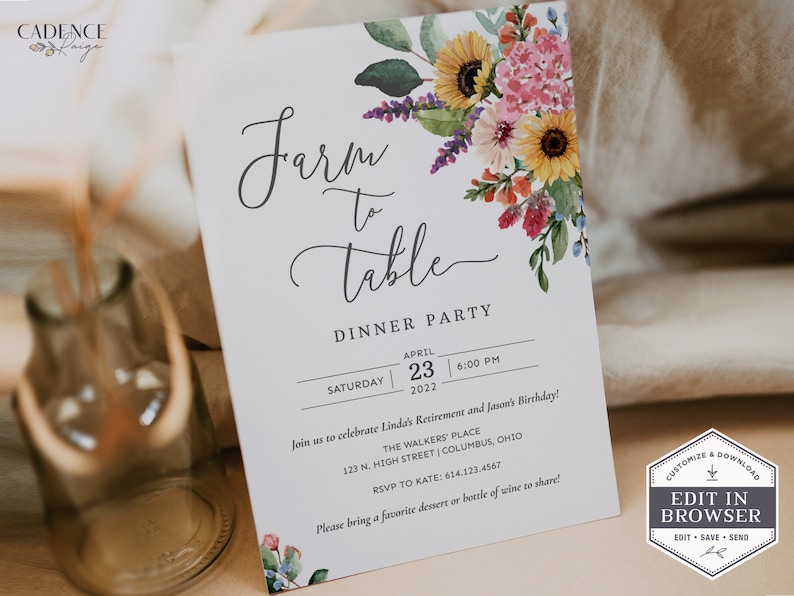 Farm to Table Dinner Party Invitation Farm Dinner Party - Etsy