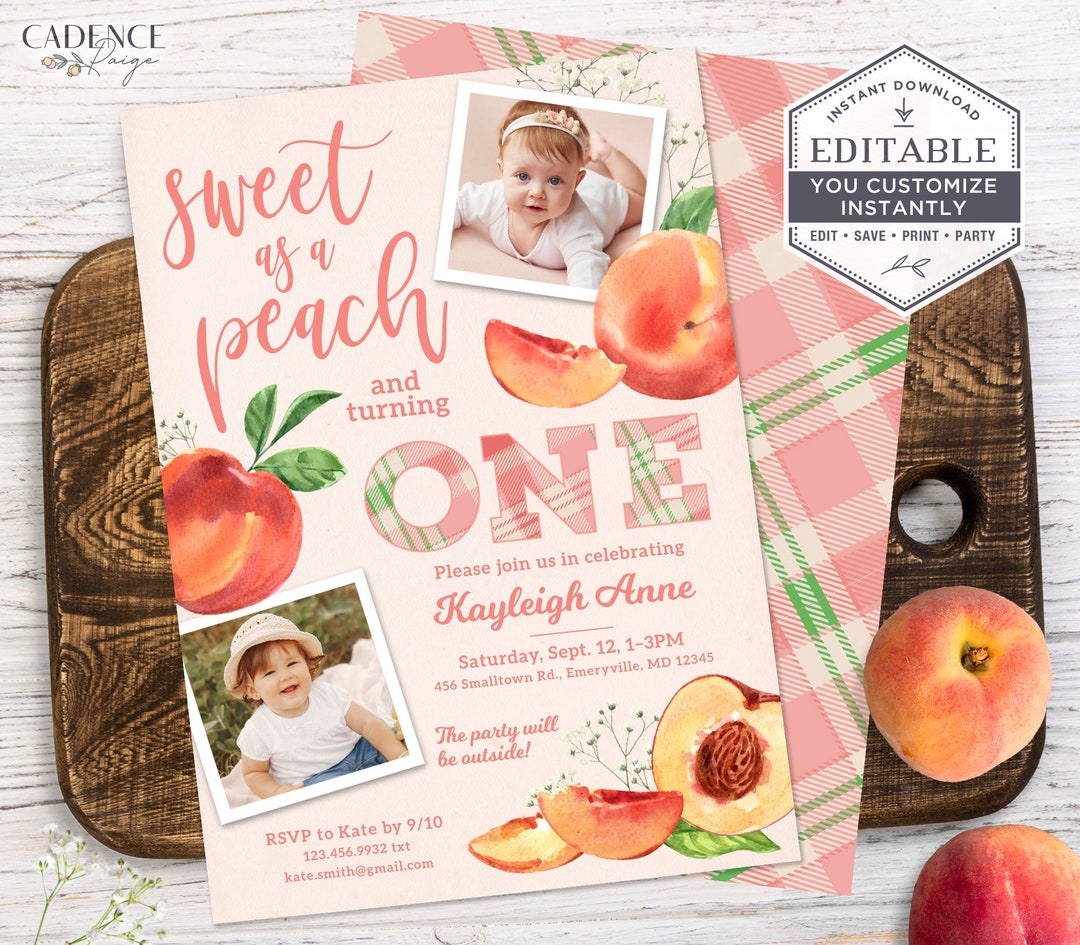 Little Peach Birthday Invite, Peach First Birthday Invite, Sweet as A ...