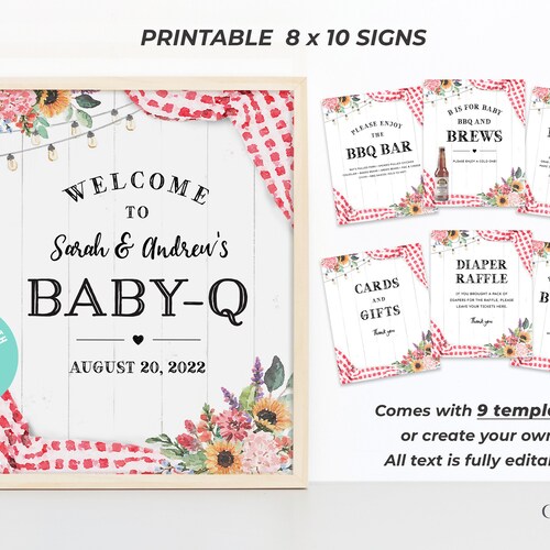 Red BABY-Q Shower Signs BBQ Baby Shower Signs Babyq Signs 8 - Etsy