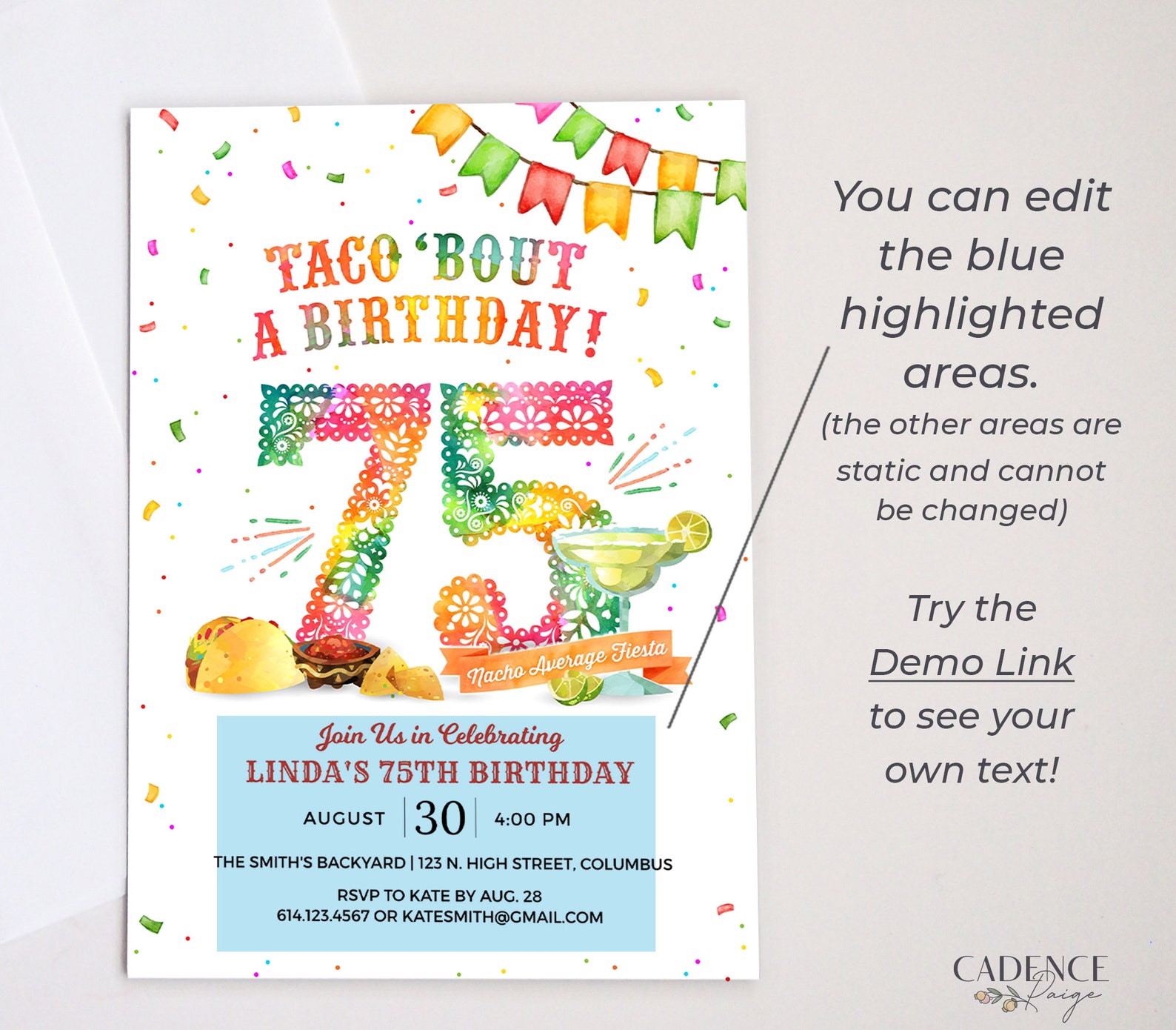 75th Birthday Party Invitation, 75th Surprise Party Invitation, Taco ...