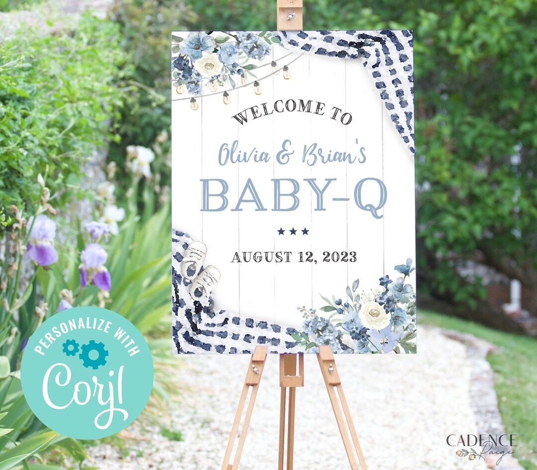 Blue Babyq Welcome Sign, Boy Baby-q Shower Sign, Baby Shower Sign ...