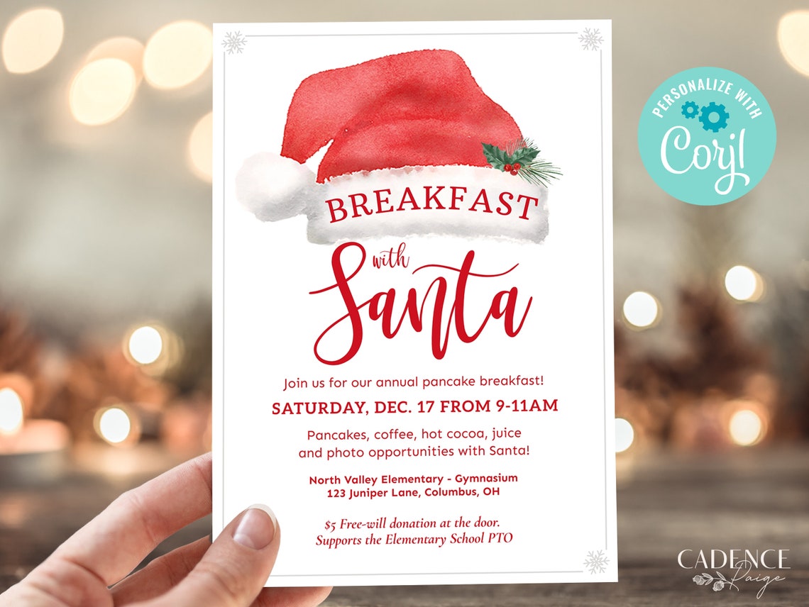 Breakfast With Santa Invitation, Santa Breakfast Flyer, Fundraiser ...