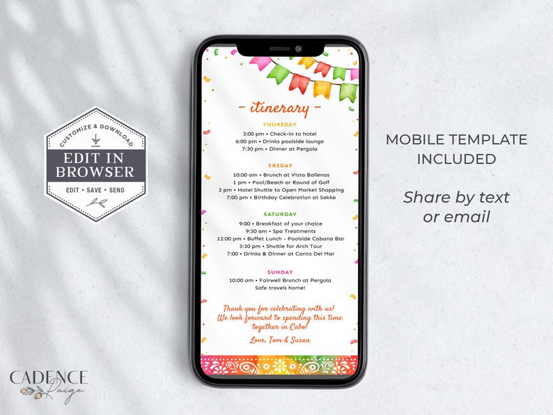 Printable Fiesta Itinerary Itinerary Template Fiesta Decor - Etsy