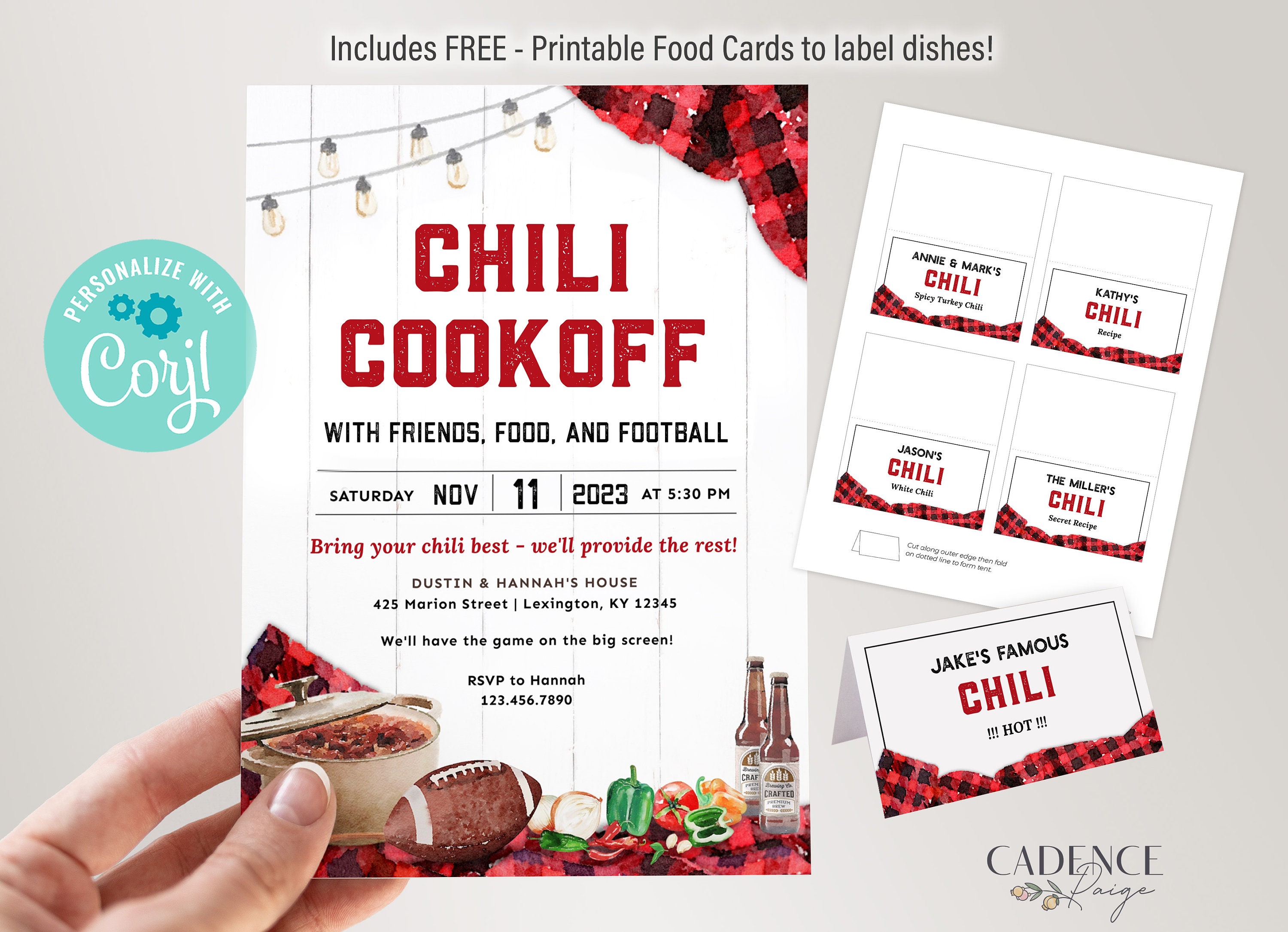 Digital Chili and Football Invitation, Chili Cook off Invitation, Chili ...
