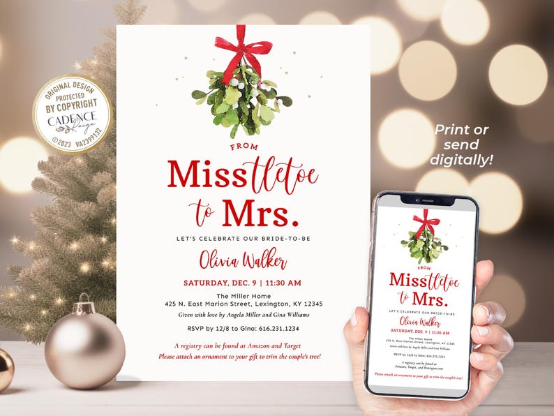 Christmas Bridal Shower Invitation Misstletoe to Mrs™ Holiday Bridal ...