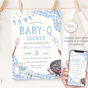 Blue Baby-q Shower Invitation Boy BBQ Baby Shower Cookout Baby Sprinkle ...