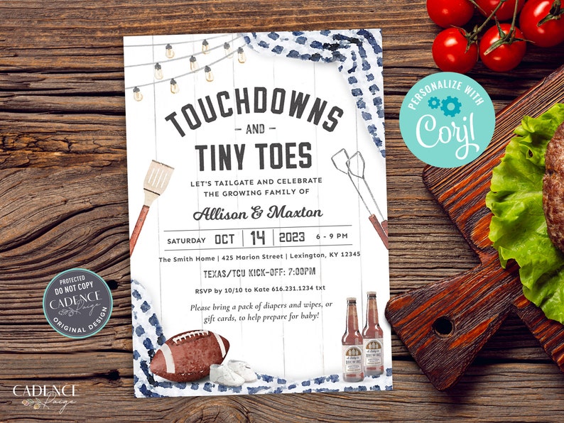 Football Baby Shower Invitation, Tailgate Baby Shower Invite, Coed Baby ...