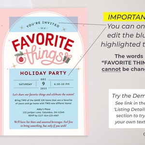 Pink Favorite Things Party Invitation, Favorite Things Holiday Party ...