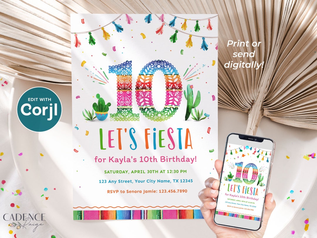 10th Birthday Invitation for Mexican Themed Fiesta 10th Birthday Party ...