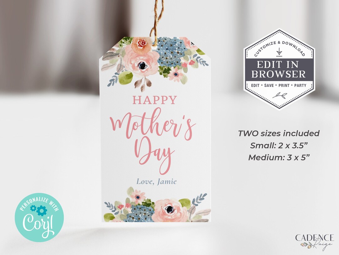 Mother's Day Gift Tags, Printable Mother's Day Tags, Moms Day Favor Tag ...