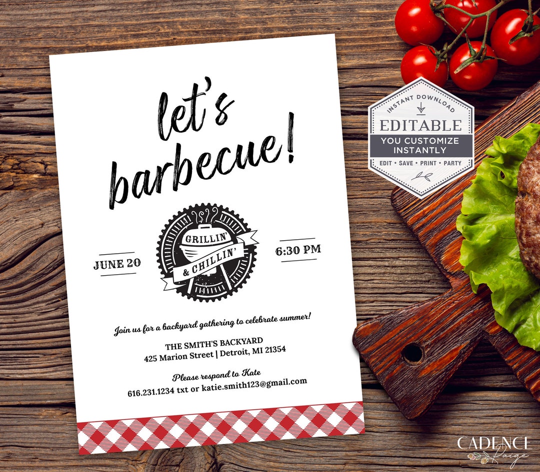 Backyard BBQ Invitation, Summer BBQ Invite, Family Reunion Invitation ...