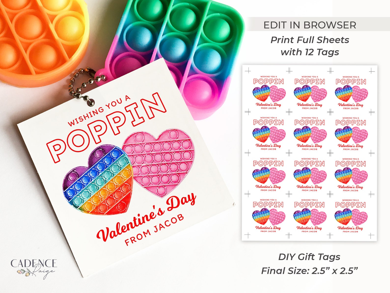 Valentine's Day Pop It Tags Class Valentine Tags | Etsy