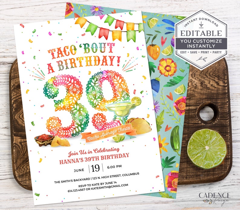 39th Birthday Invitation 39th Birthday Fiesta Invite Taco - Etsy