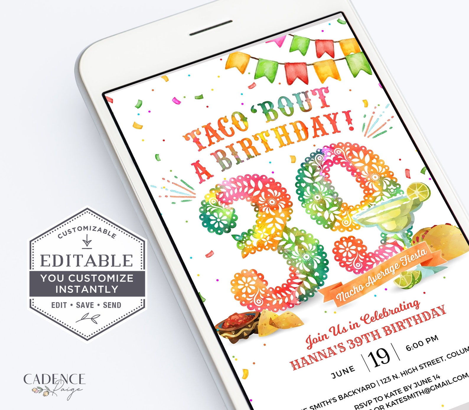 39th Birthday Invitation 39th Birthday Fiesta Invite Taco | Etsy