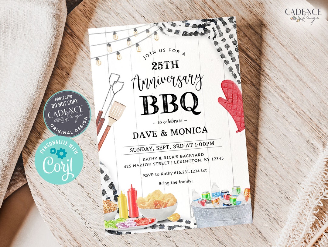 Anniversary BBQ Invitation, Digital Anniversary Party Invitation ...