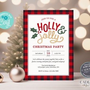Digital Christmas Party Invitation, Holly Jolly Party Invitation ...