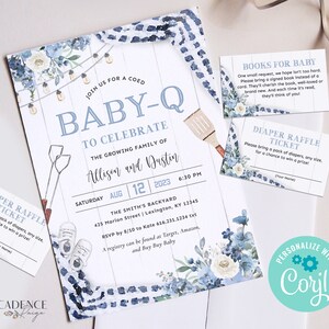 Blue Baby-q Shower Invitation, Coed Baby Shower Invite for Baby Boy ...