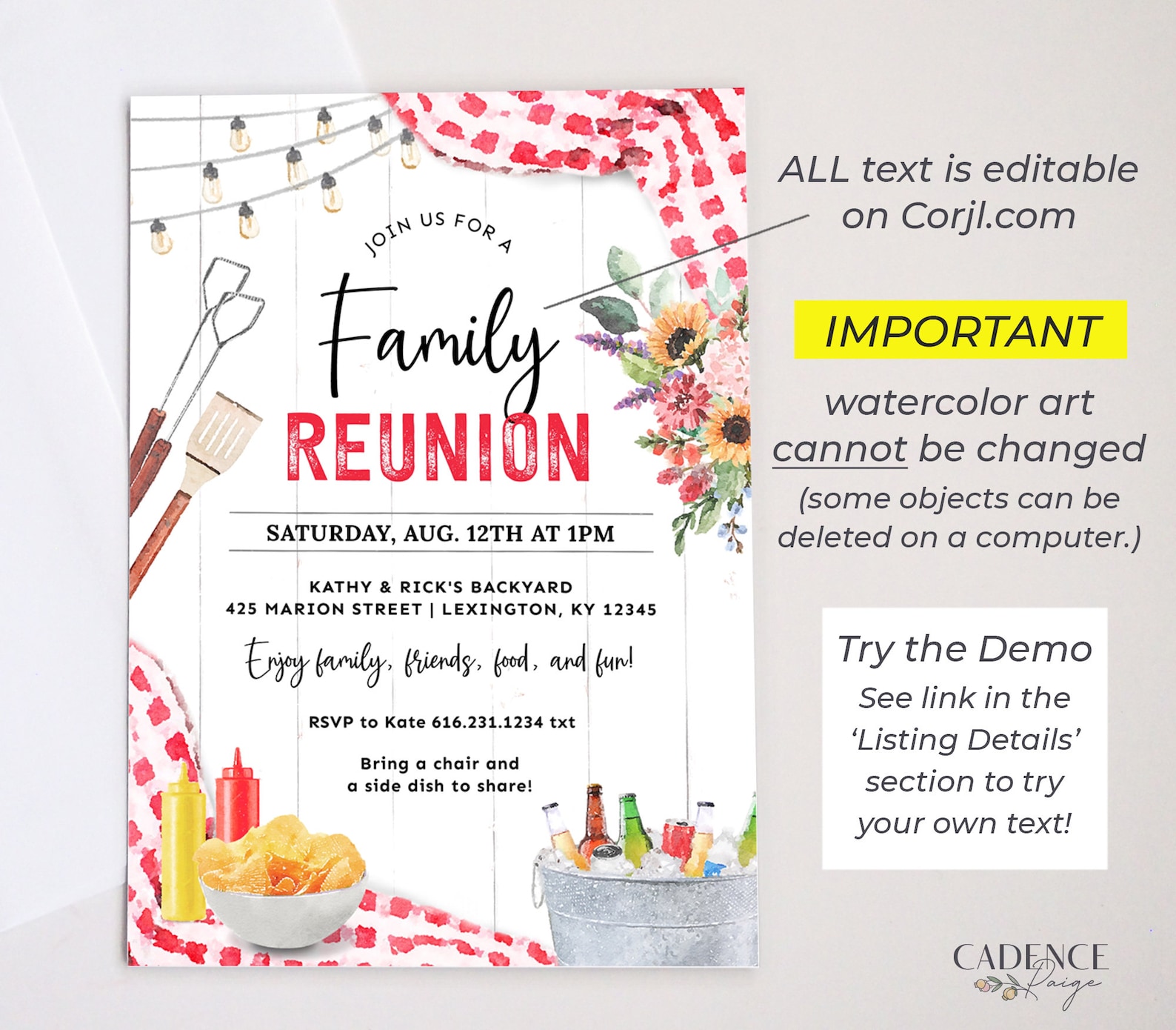 Family Reunion Invitation, Family Picnic Invitation, Reunion BBQ ...
